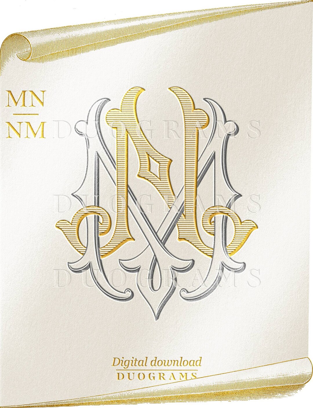 Vintage Wedding Monogram MN NM Digital Download - Etsy