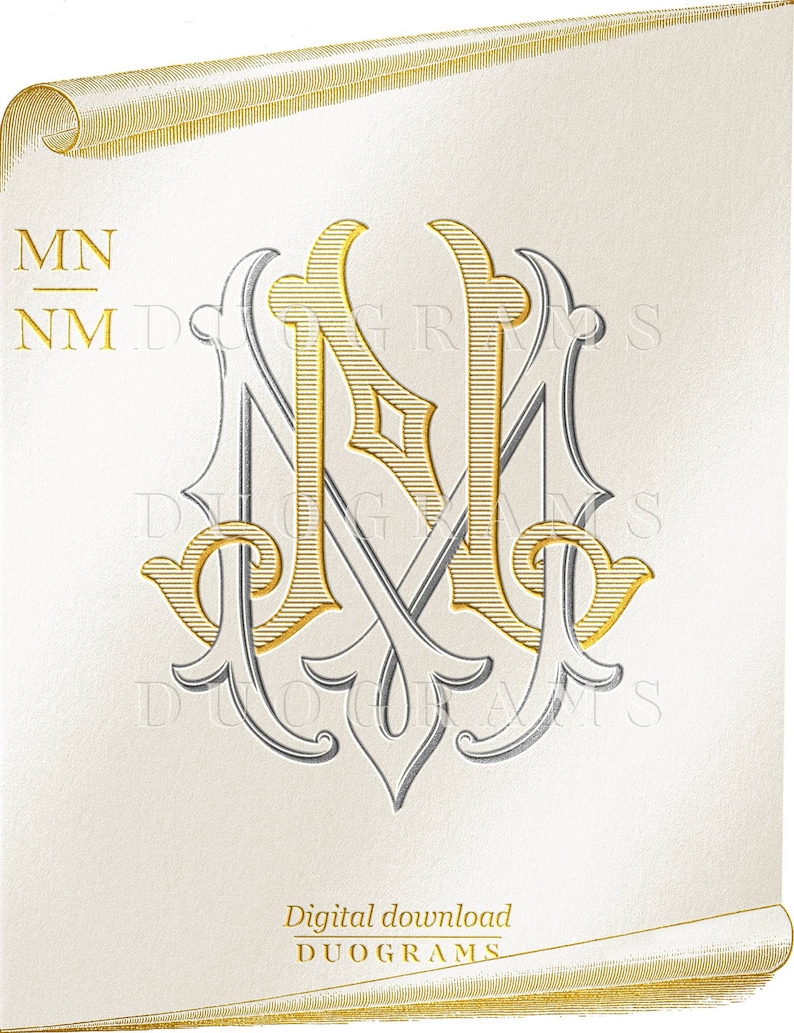 Vintage Wedding Monogram MN NM Digital Download - Etsy