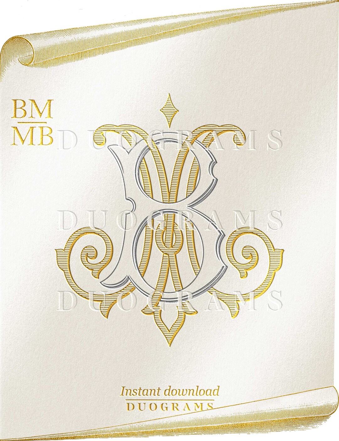 Vintage Wedding Monogram Logo BM MB Two Letter Monogram B M Wedding ...