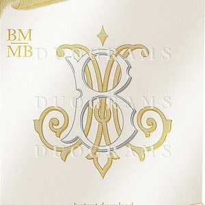 Vintage Wedding Monogram Logo BM MB Two Letter Monogram B M Wedding ...