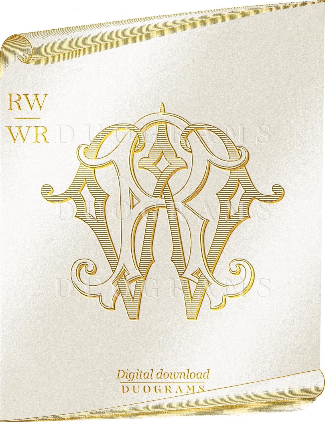 Vintage Wedding Monogram RW WR Digital Download - Etsy