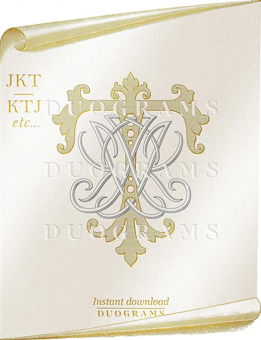 3 Letter Monogram Logo JKT or KTJ or TJK Interlocking Wedding Monogram ...