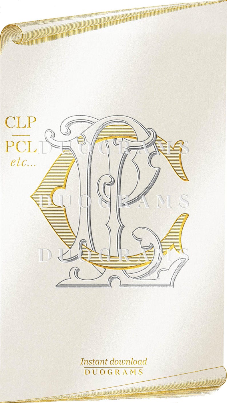 3 Letter Vintage Wedding Monogram Logo Design CLP LPC PLC Etc...instant ...