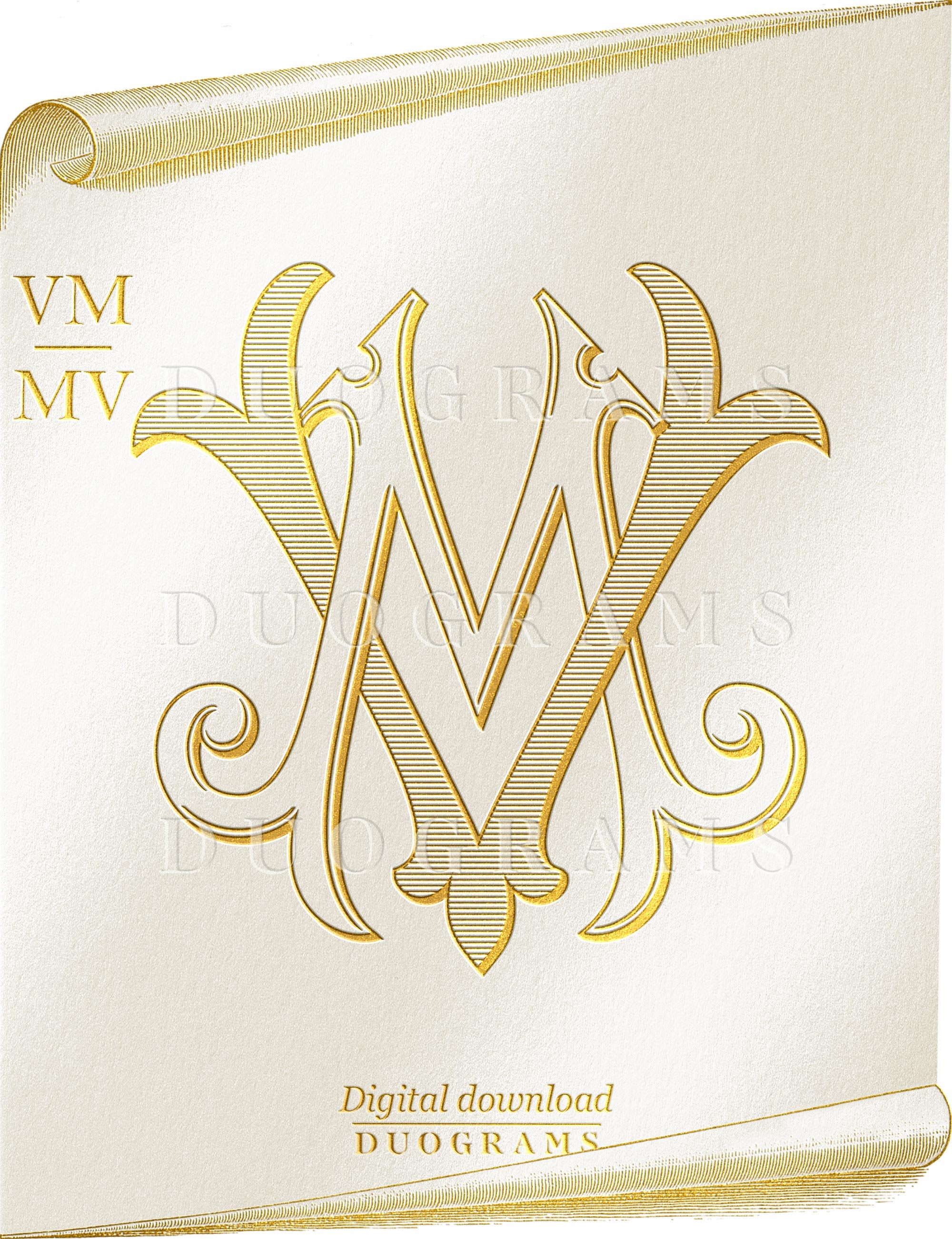 MV Vintage Wedding Monogram Logo VM Instant Download - Etsy