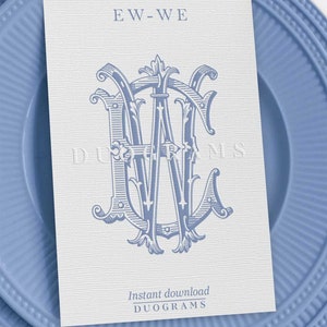 Two Letter Monogram EW or WE Wedding Monogram Logo Design E W Duogram ...