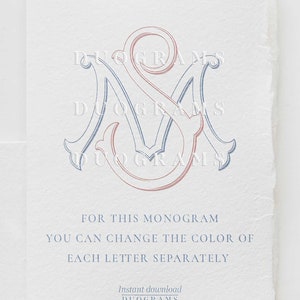 Vintage Wedding Monogram Logo MS or SM Interlocking Monogram Design M S ...