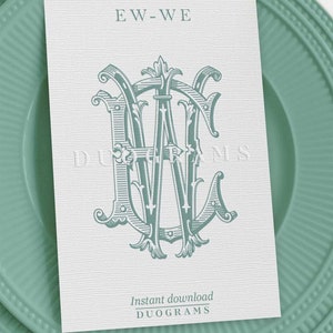 Two Letter Monogram EW or WE Wedding Monogram Logo Design E W Duogram ...