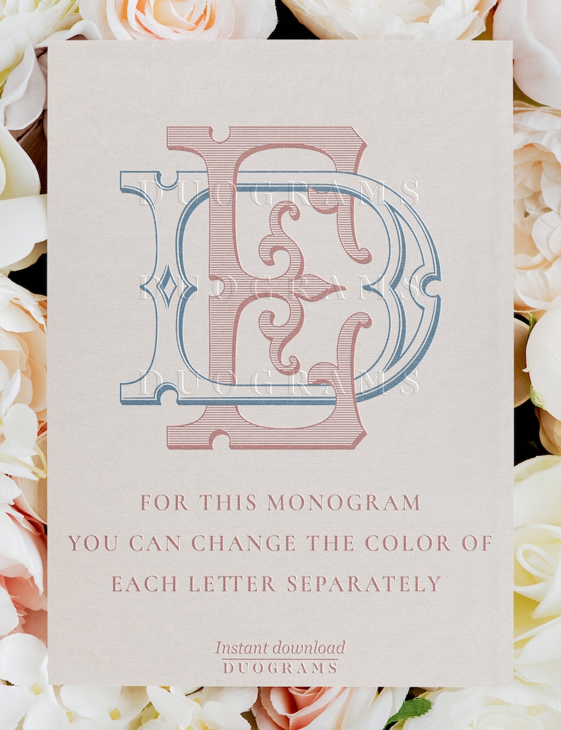 Vintage Wedding Monogram Logo ED DE Duogram E D Intertwined Monogram D ...