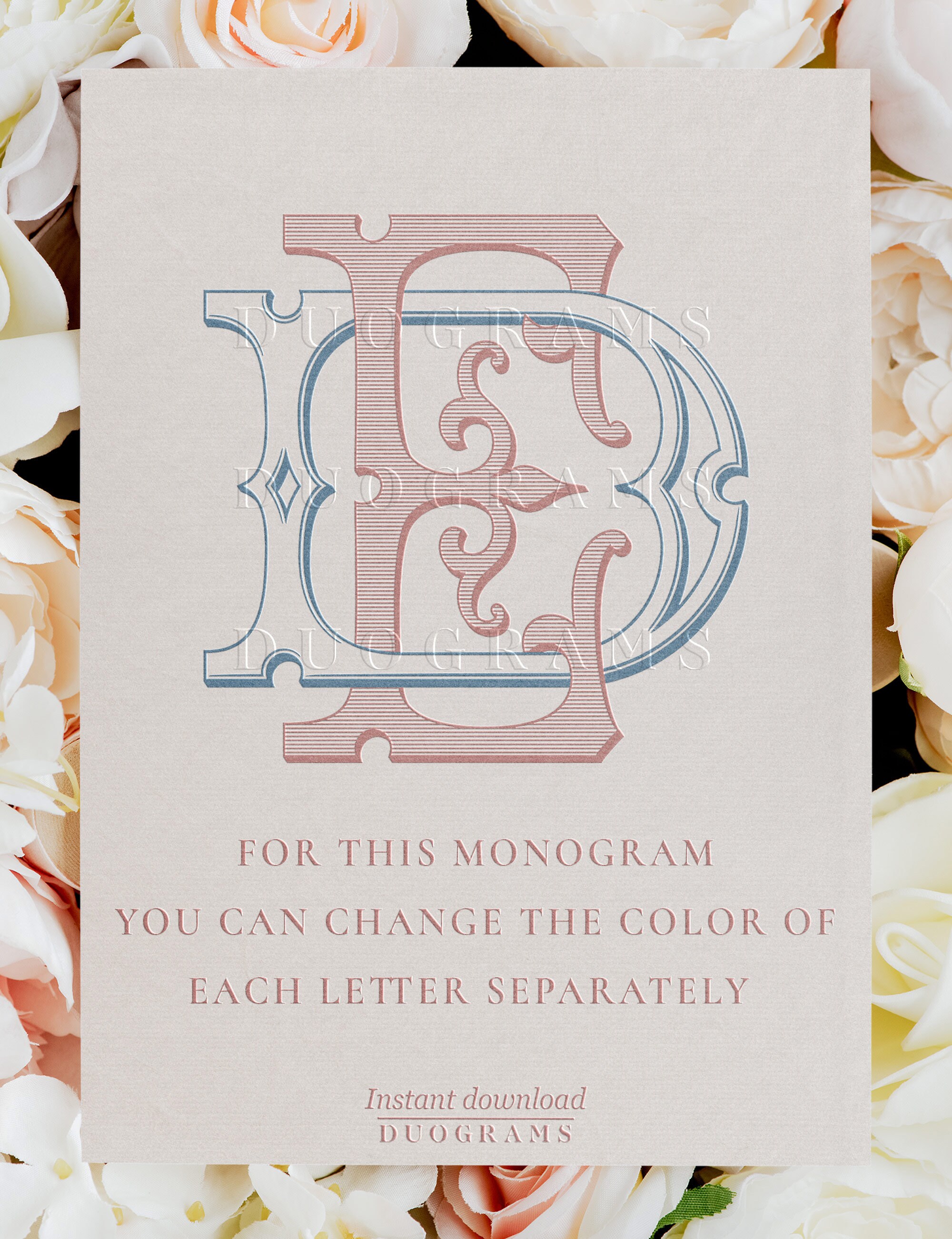 Vintage Wedding Monogram Logo ED DE Duogram E D Intertwined Monogram D ...