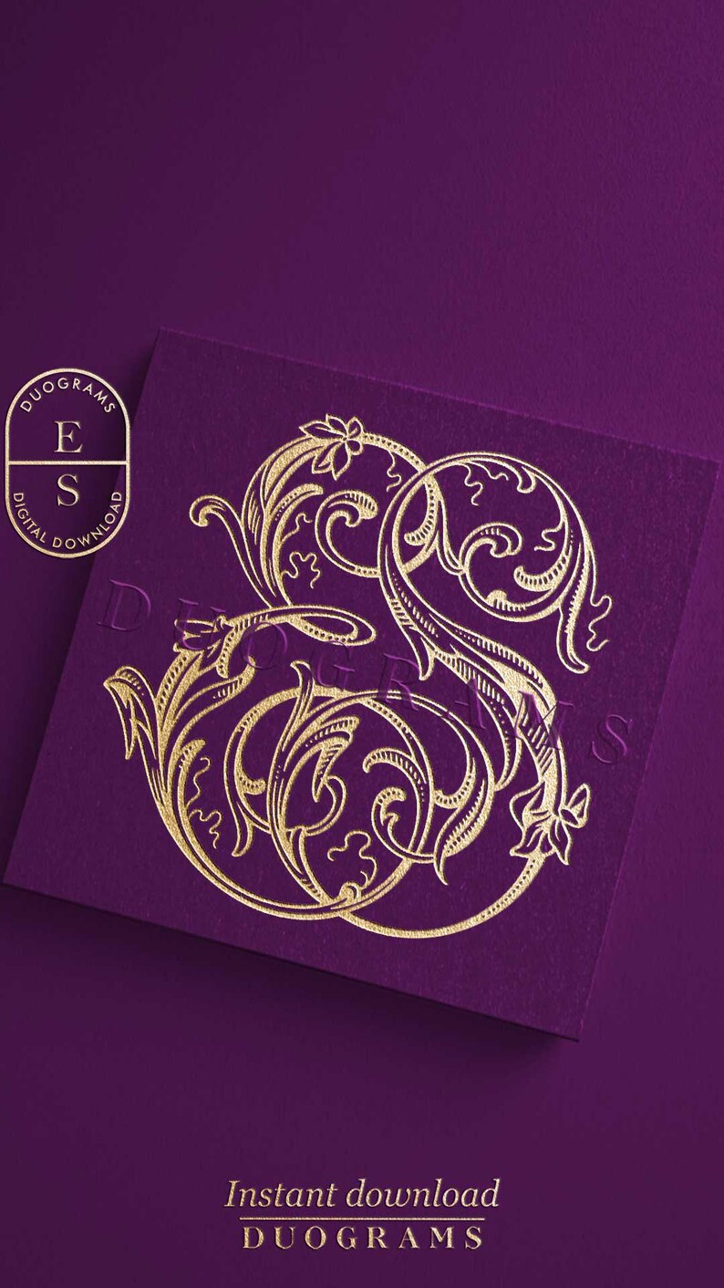 Vintage Wedding Monogram ES or SE Two Letter Monogram Logo Design E S ...