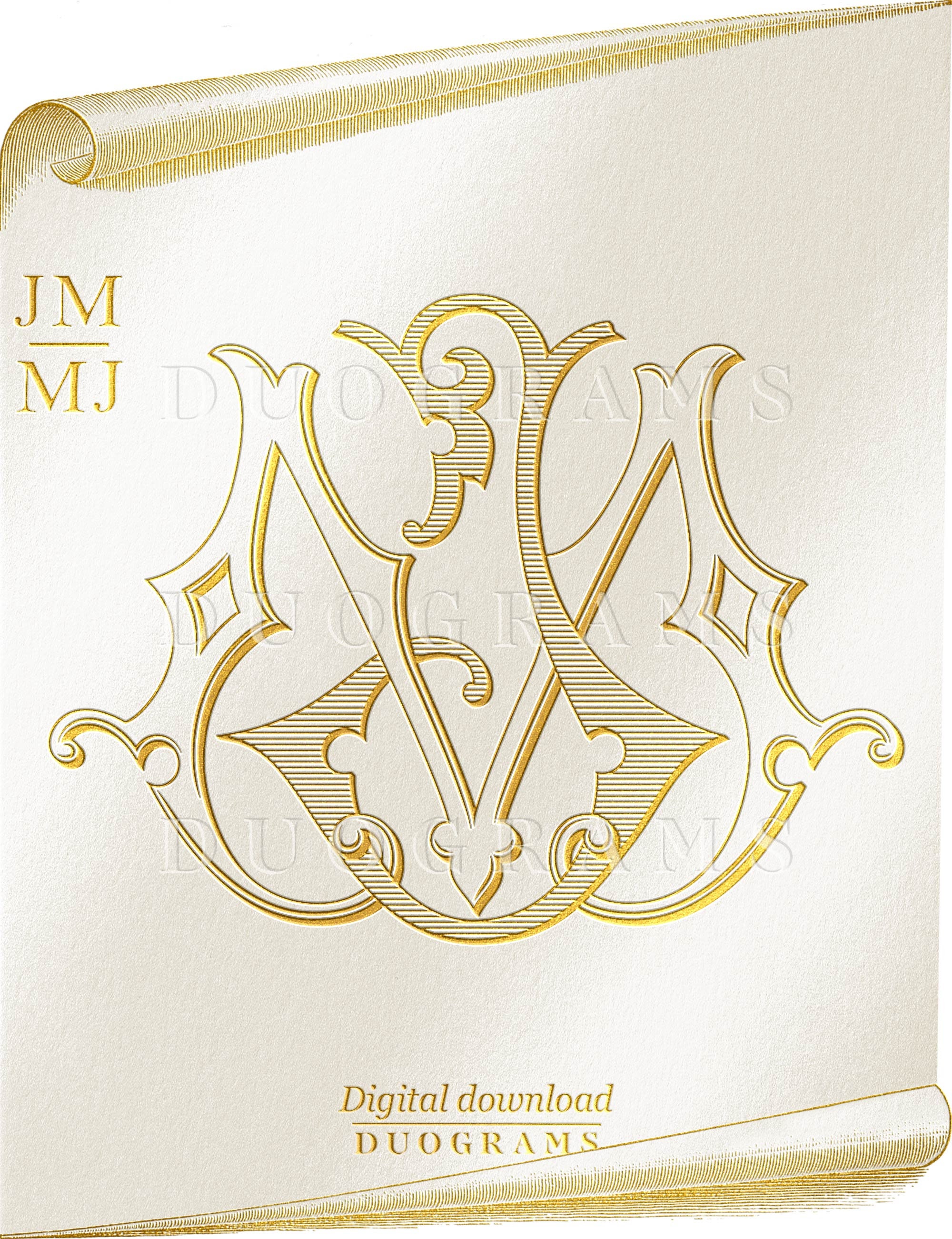 Vintage Wedding Monogram JM MJ Monogram SVG - Etsy