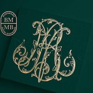 BM MB Vintage Wedding Monogram Logo Design B M Two Letter Monogram M B ...
