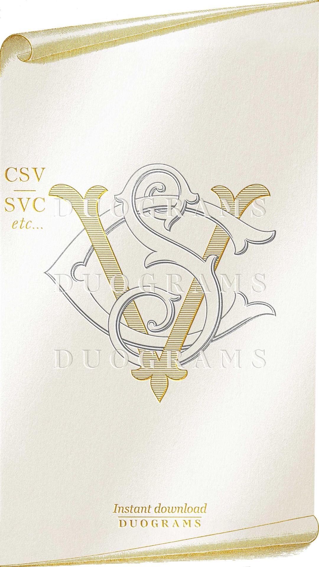 Wedding 3 Letter Monogram CSV or SVC or VCS Interlocking Monogram Design C S V Wedding Initials ...