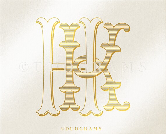 Vintage Wedding Monogram Logo HK KH Duogram H K Intertwined | Etsy