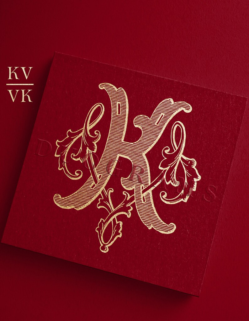 KV VK Vintage Monogram Logo Design K V Initials + 2 Free Wreath SVG - Etsy