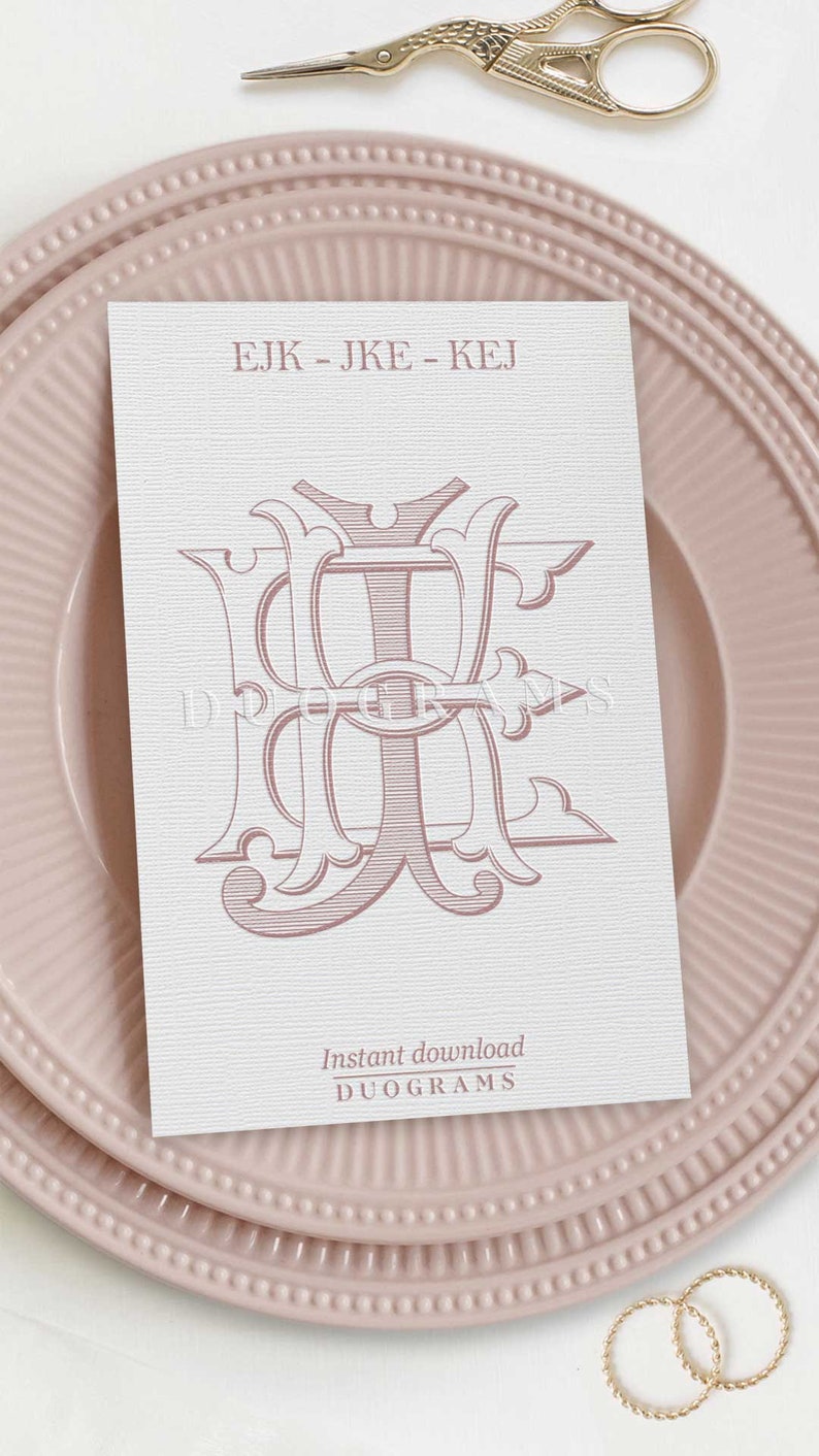 3 Letter Wedding Monogram Logo Design JEK EJK EKJ + 2 Free Wreath - Etsy