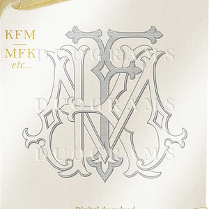 3 Letter Wedding Monogram Logo KFM or MFK or FKM Interlocking Monogram ...