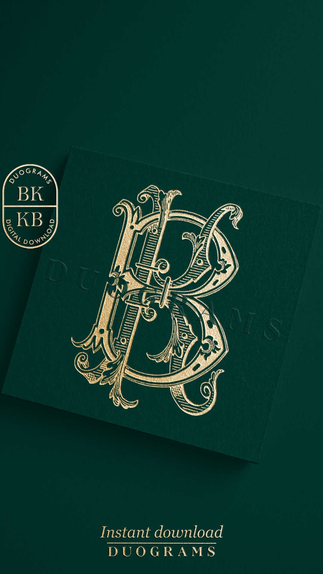 BK KB Vintage Wedding Monogram Logo Design B K 2-letter Monogram K B ...