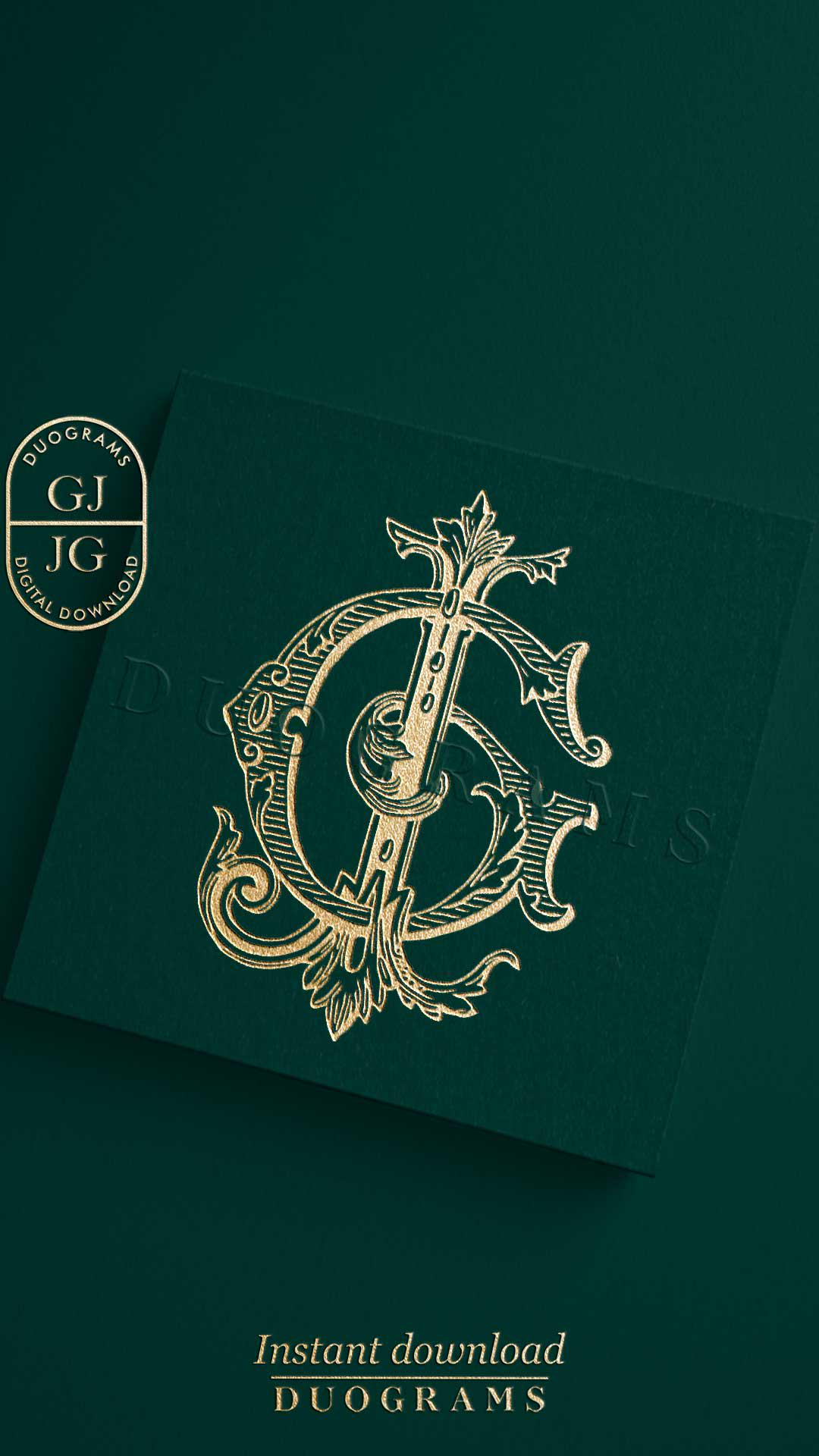 GJ JG Vintage Wedding Monogram Logo Design SVG 2-letter Monogram G J ...