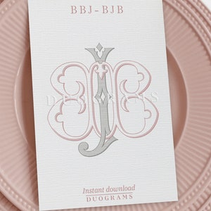 3 Letter Monogram BBJ or BJB or JBB Interlocking Monogram Design B J ...