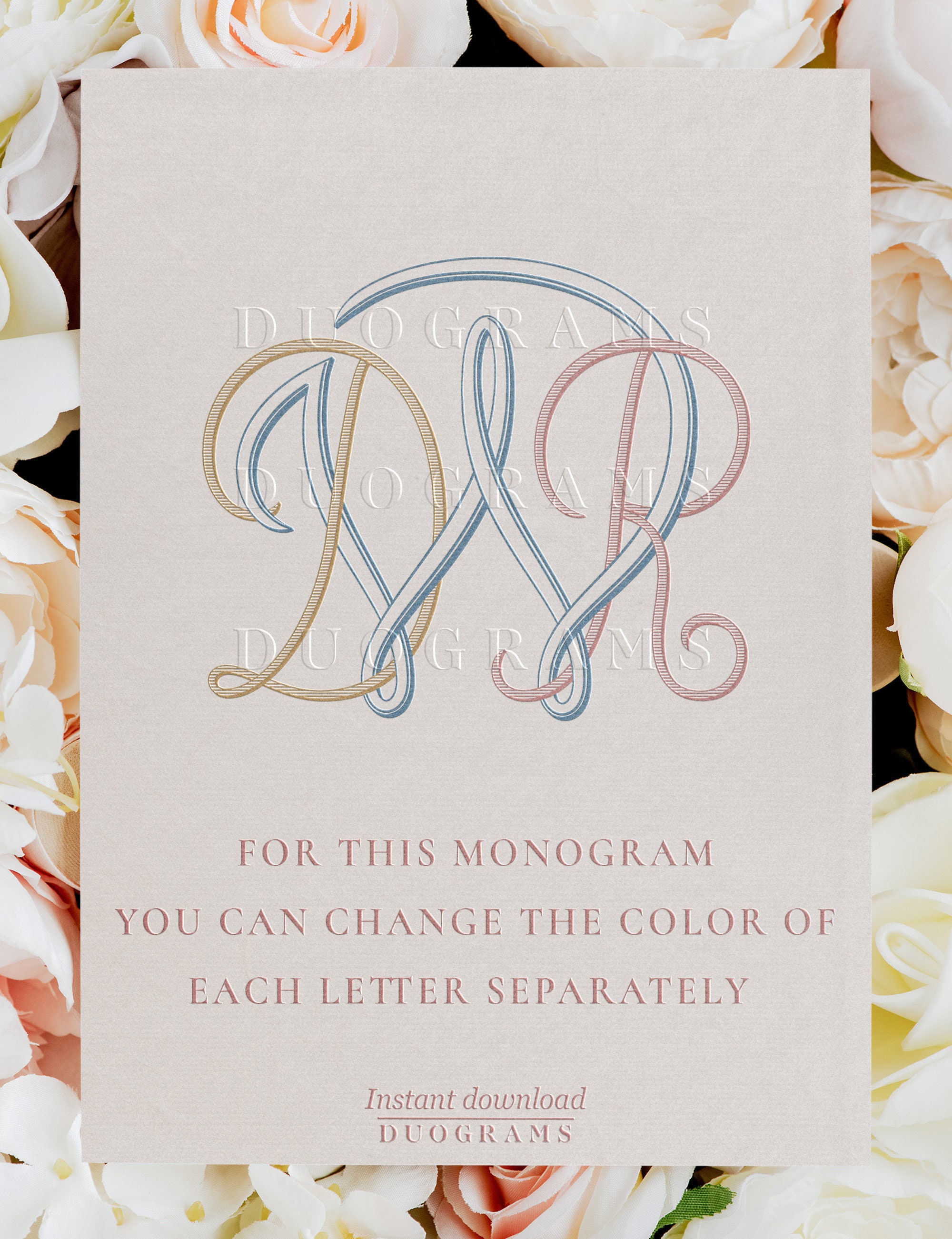 3 Letter Monogram DWR Wedding Monogram - Etsy