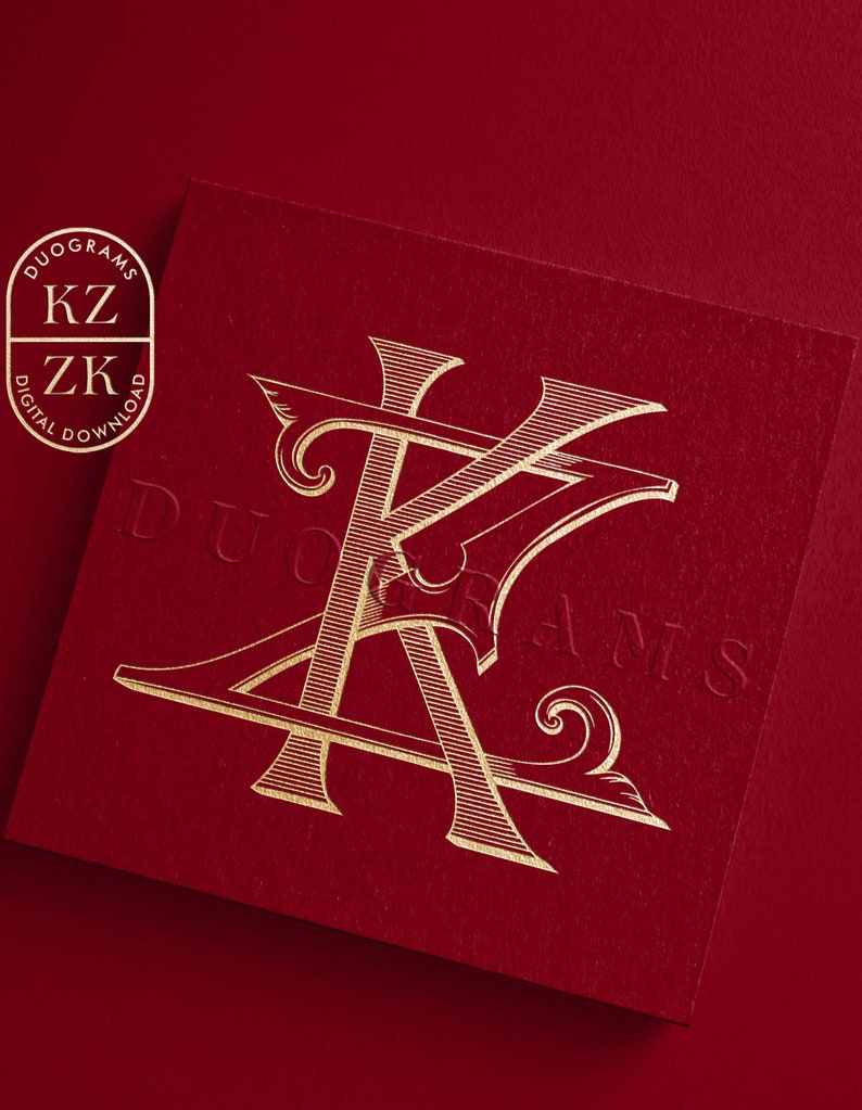 KZ ZK Vintage Wedding Monogram Logo Design SVG Two Letters Monogram K Z ...