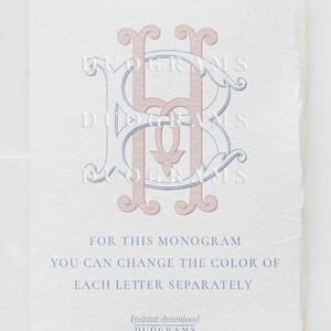 Vintage Wedding Monogram Logo BH or HB Two Letter Monogram Design B H ...