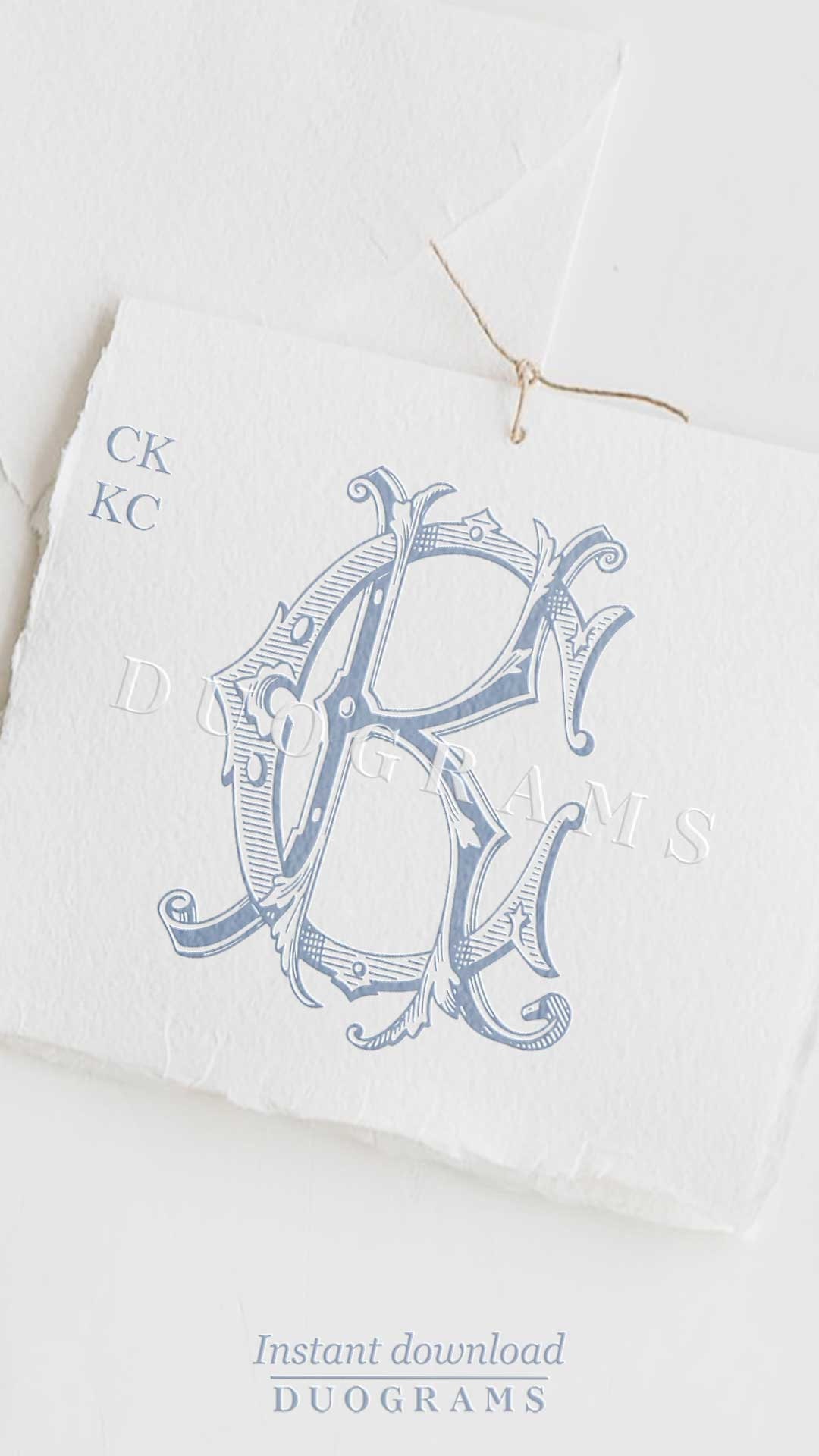 Vintage Monogram Logo CK or KC Two Letter Monogram Design C K Wedding ...