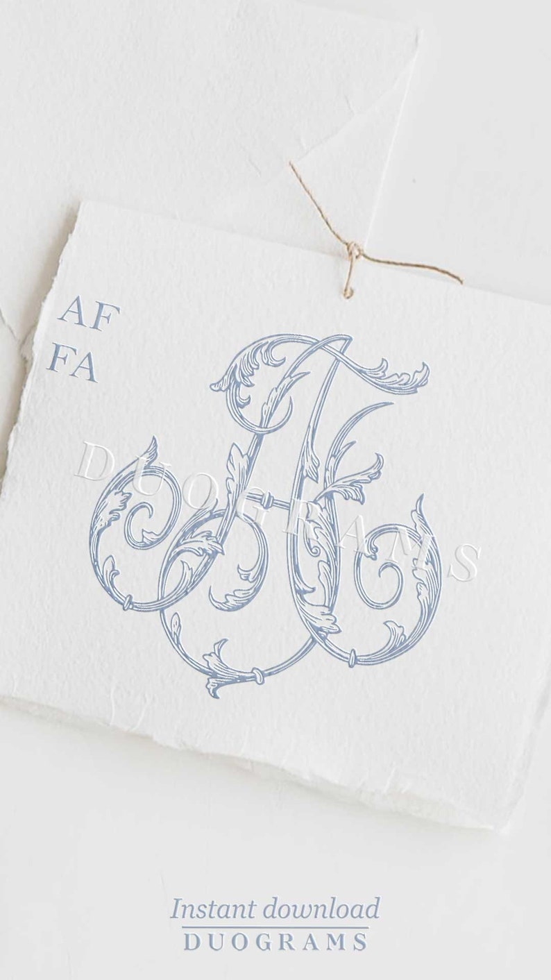 AF FA Vintage Wedding Monogram Logo Design A F Digital Download F A Two ...