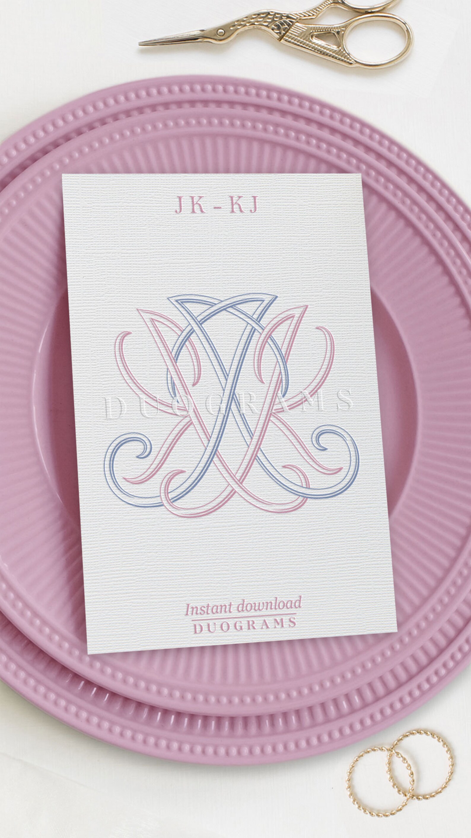Two Letter Wedding Monogram Logo JK or KJ Duogram J K Intertwined ...
