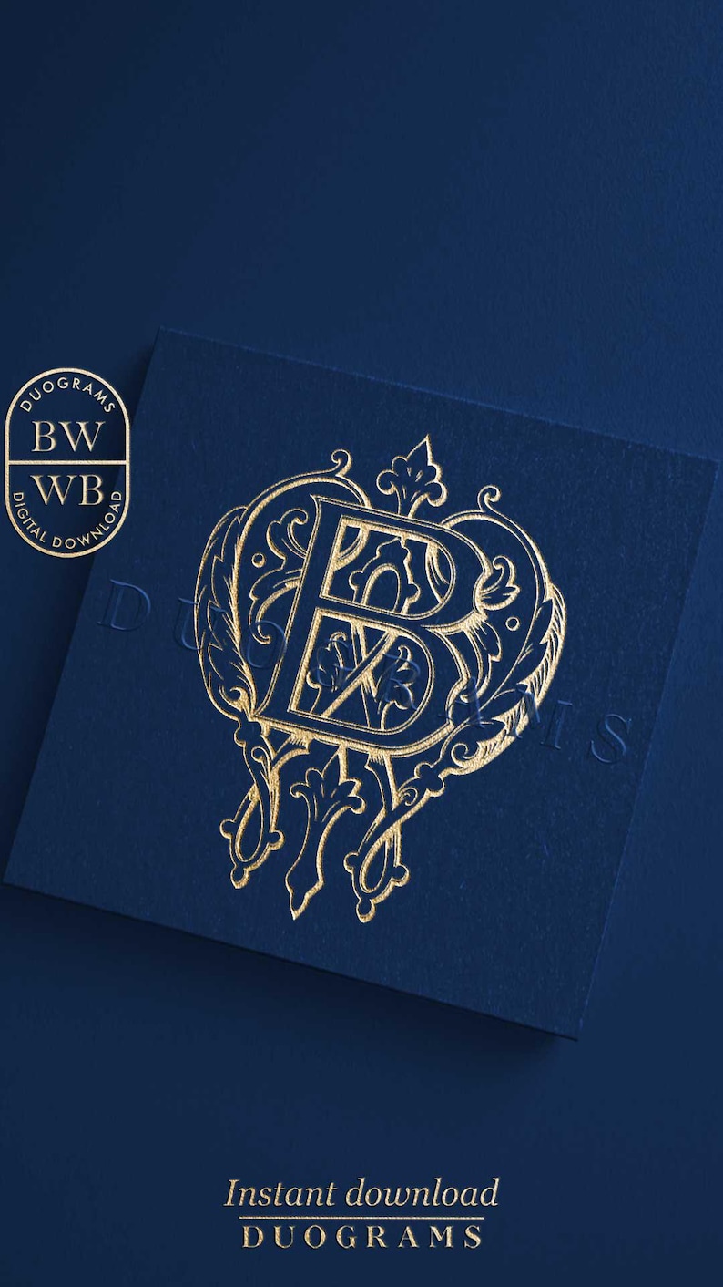 BW WB Vintage Wedding Monogram Logo Design SVG Two Letter Monogram B W ...