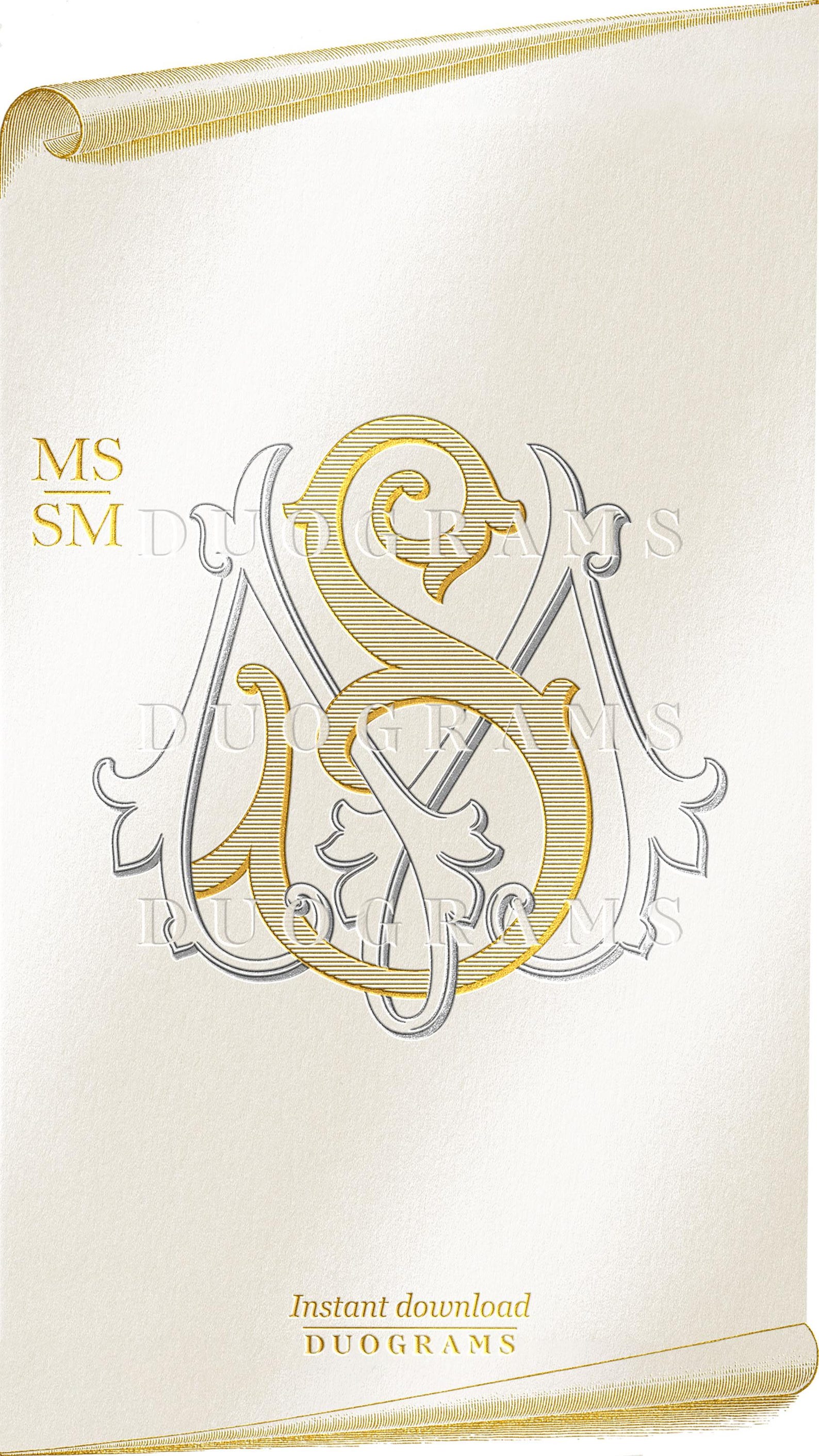 Classic Wedding Monogram Logo Design MS or SM Duogram M S Interlocking ...