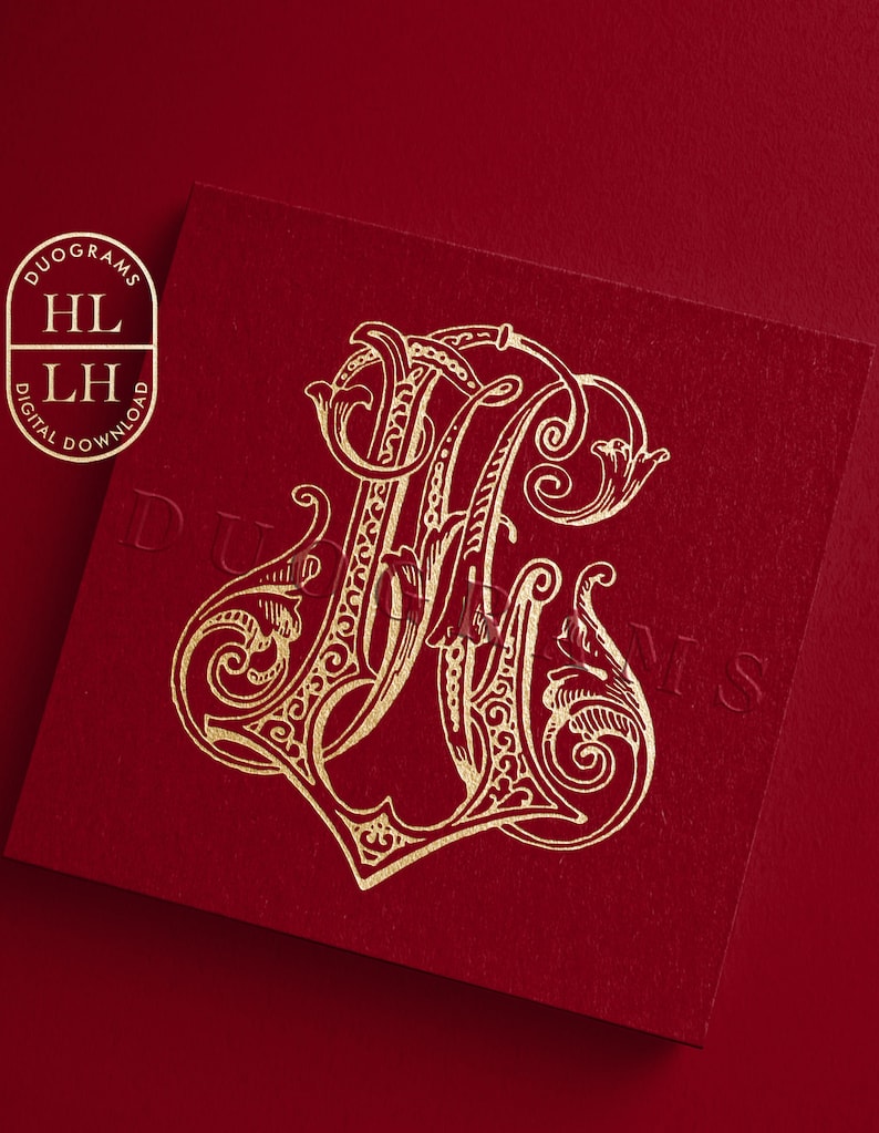 Vintage Wedding Monogram Logo HL LH Monogram Wreath SVG - Etsy