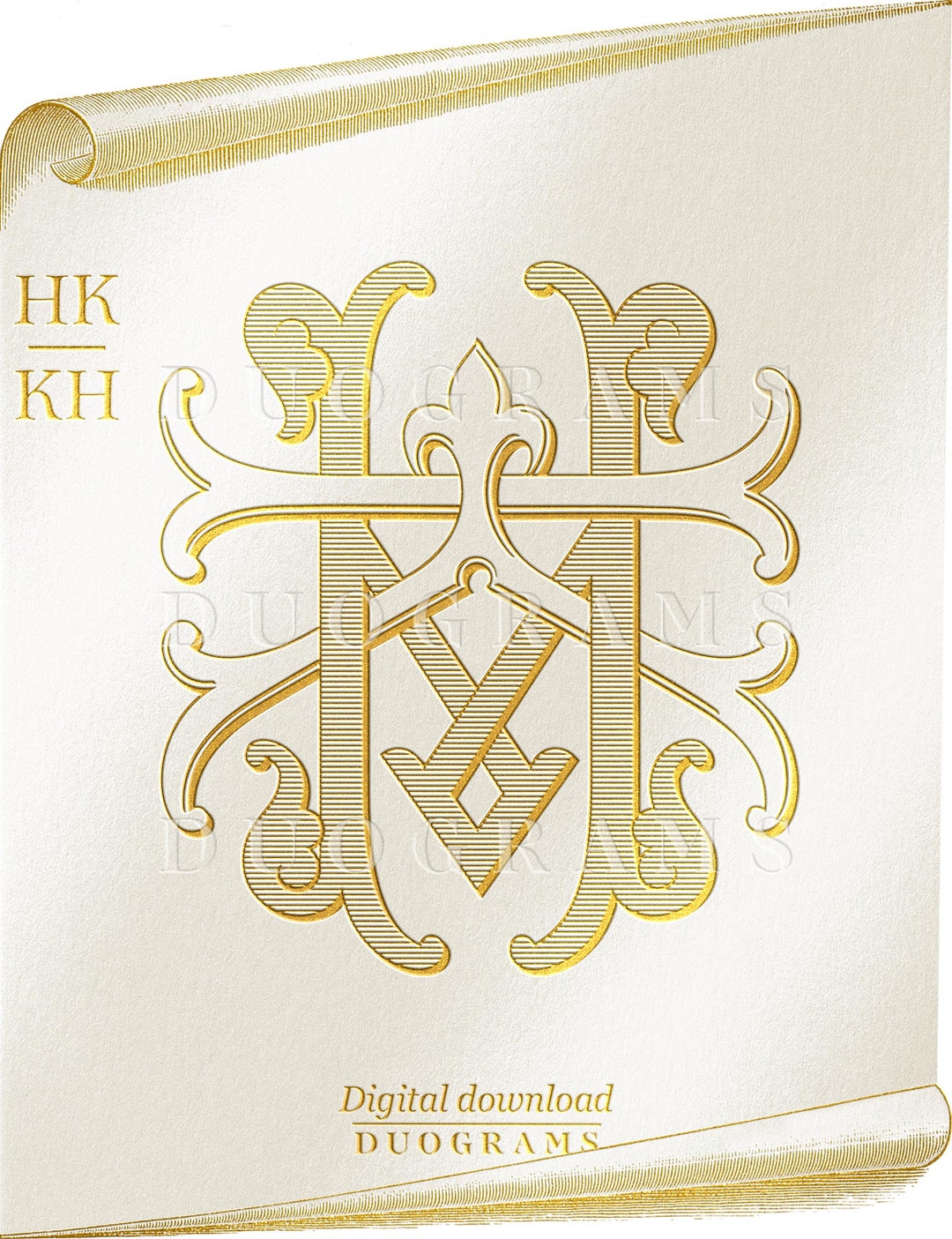 Vintage Wedding Monogram Logo HK KH Duogram H K Intertwined Monogram K ...