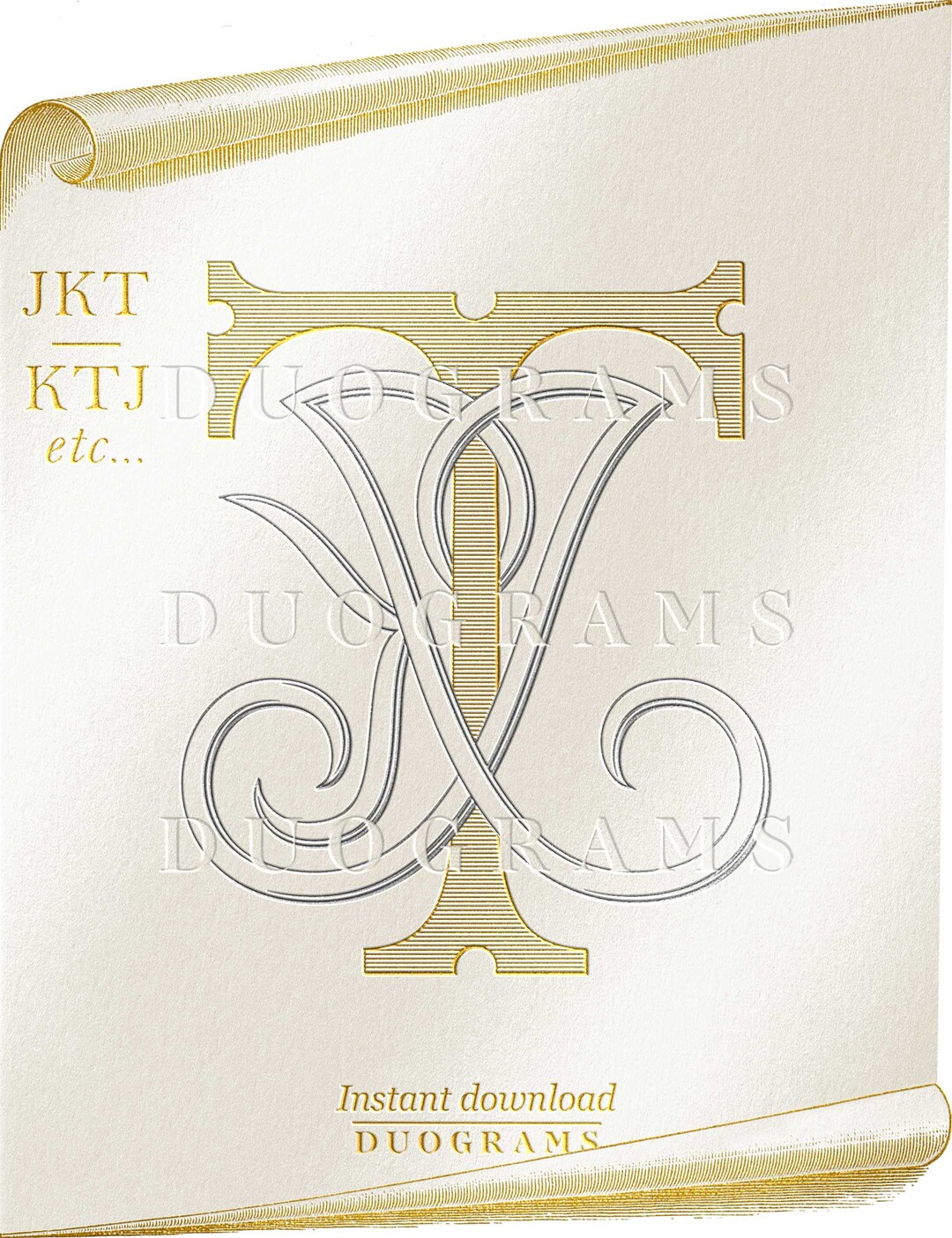 3 Letter Wedding Monogram Logo JKT or KTJ or TJK Interlocked Monogram ...