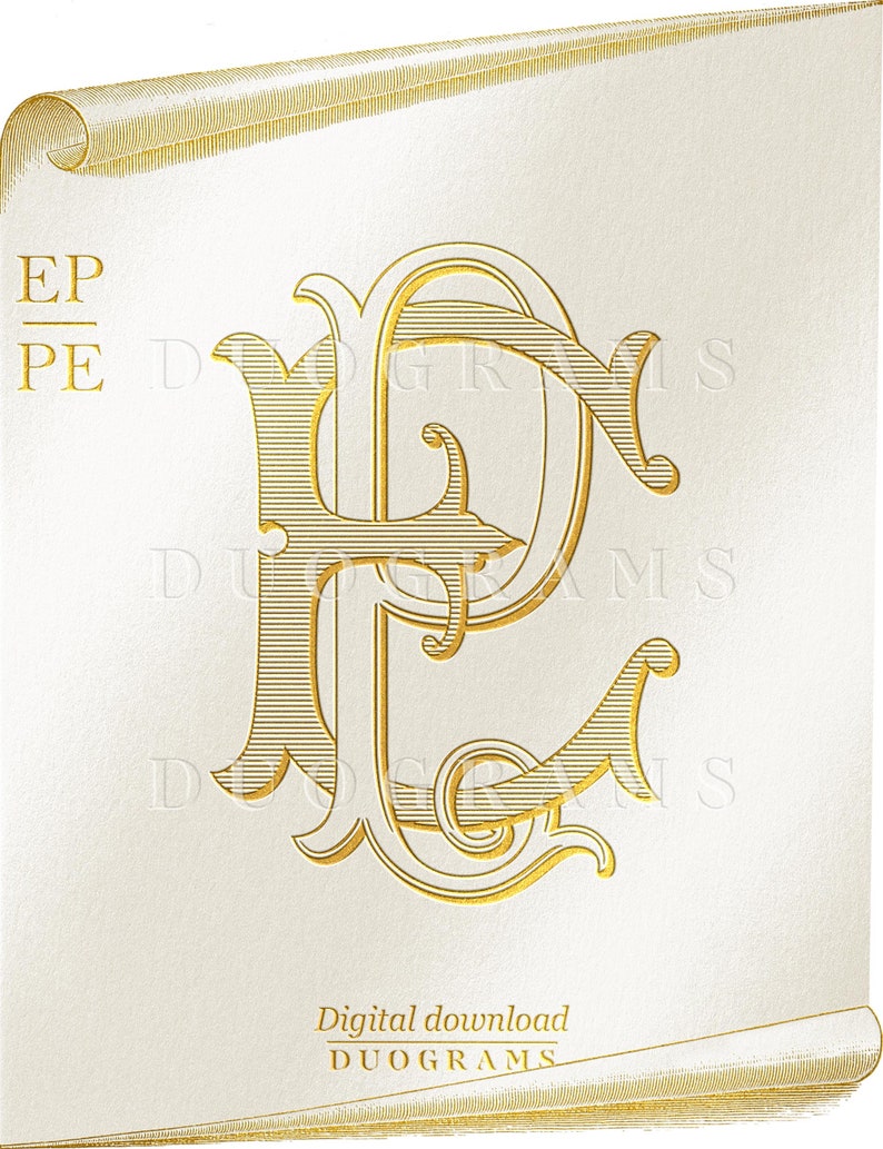 Vintage Wedding Monogram Logo EP PE Duogram E P Intertwined Monogram P ...