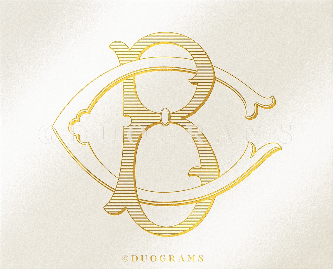 BC CB Wedding Monogram Logo Vintage Duogram B C Intertwined | Etsy