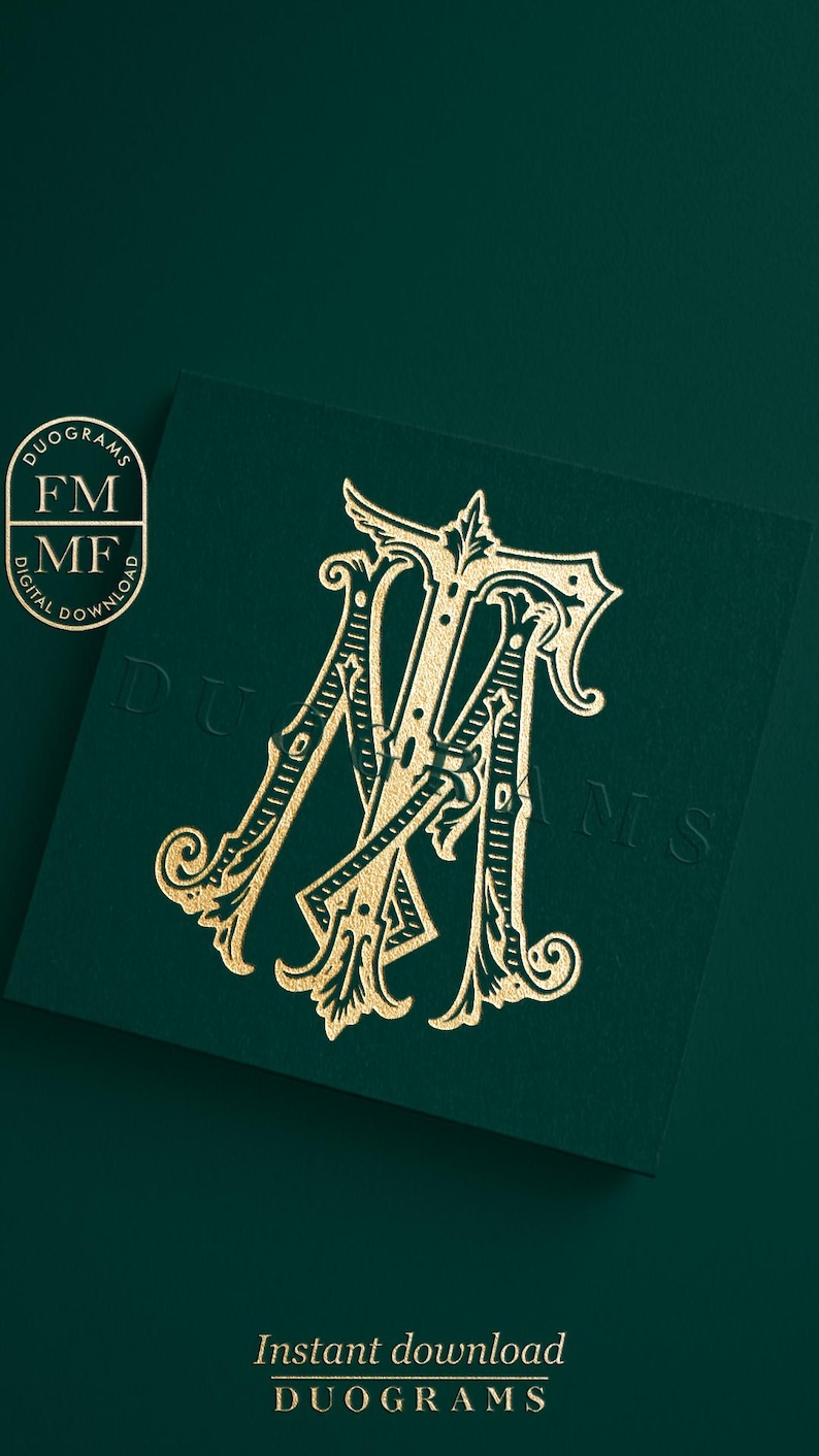 Classic Wedding Monogram Crest Design: FM or MF Initials (SVG & Png ...