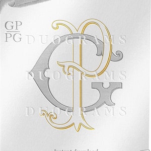 Two Letter Monogram GP or PG Vintage Wedding Monogram Logo Design G P ...