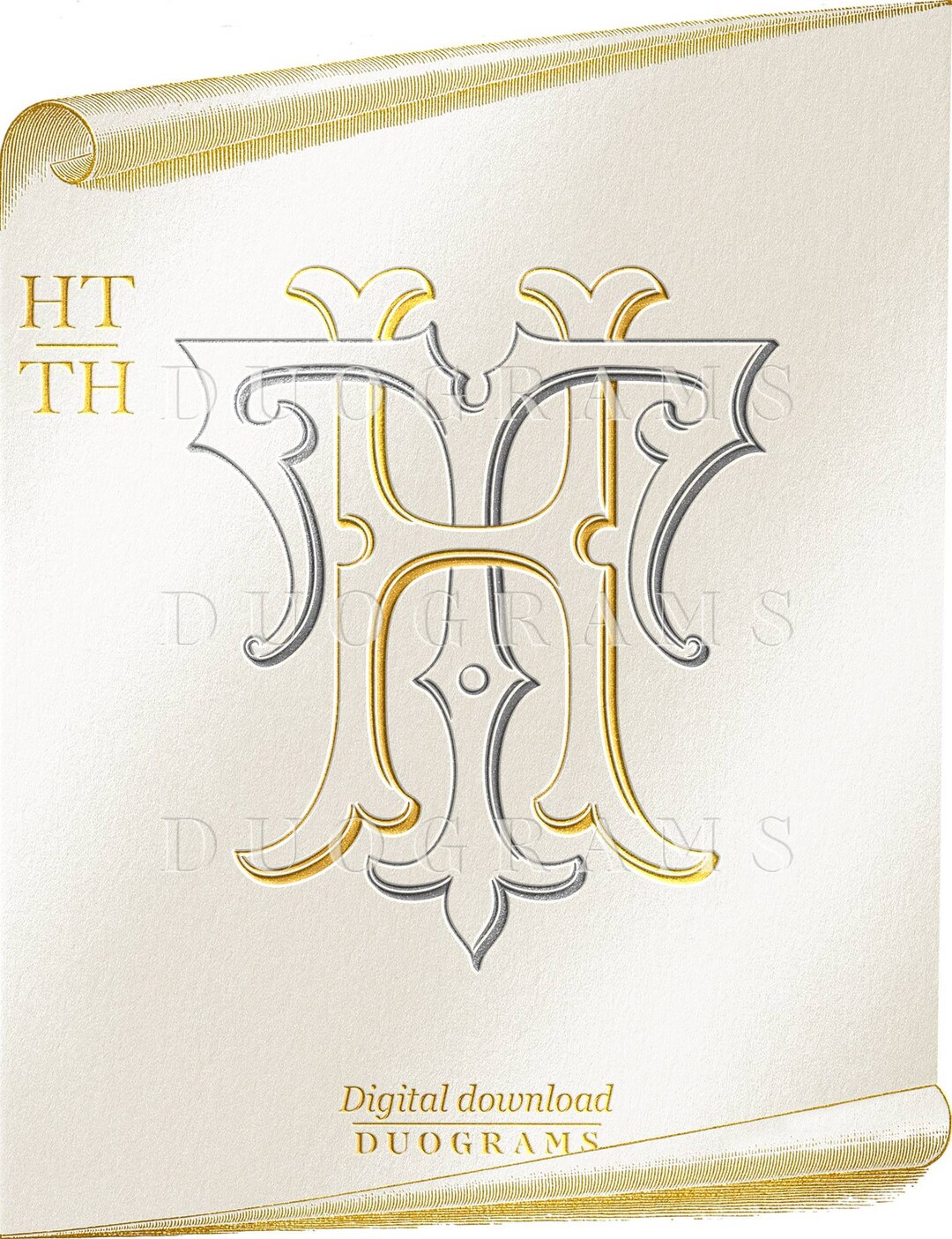 Vintage Monogram Logo Design HT TH Monogram Wreath SVG Digital Download ...