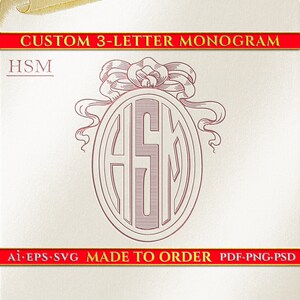 Three Letter Monogram, Bow Monogram, Custom Wedding Monogram Logo SVG ...