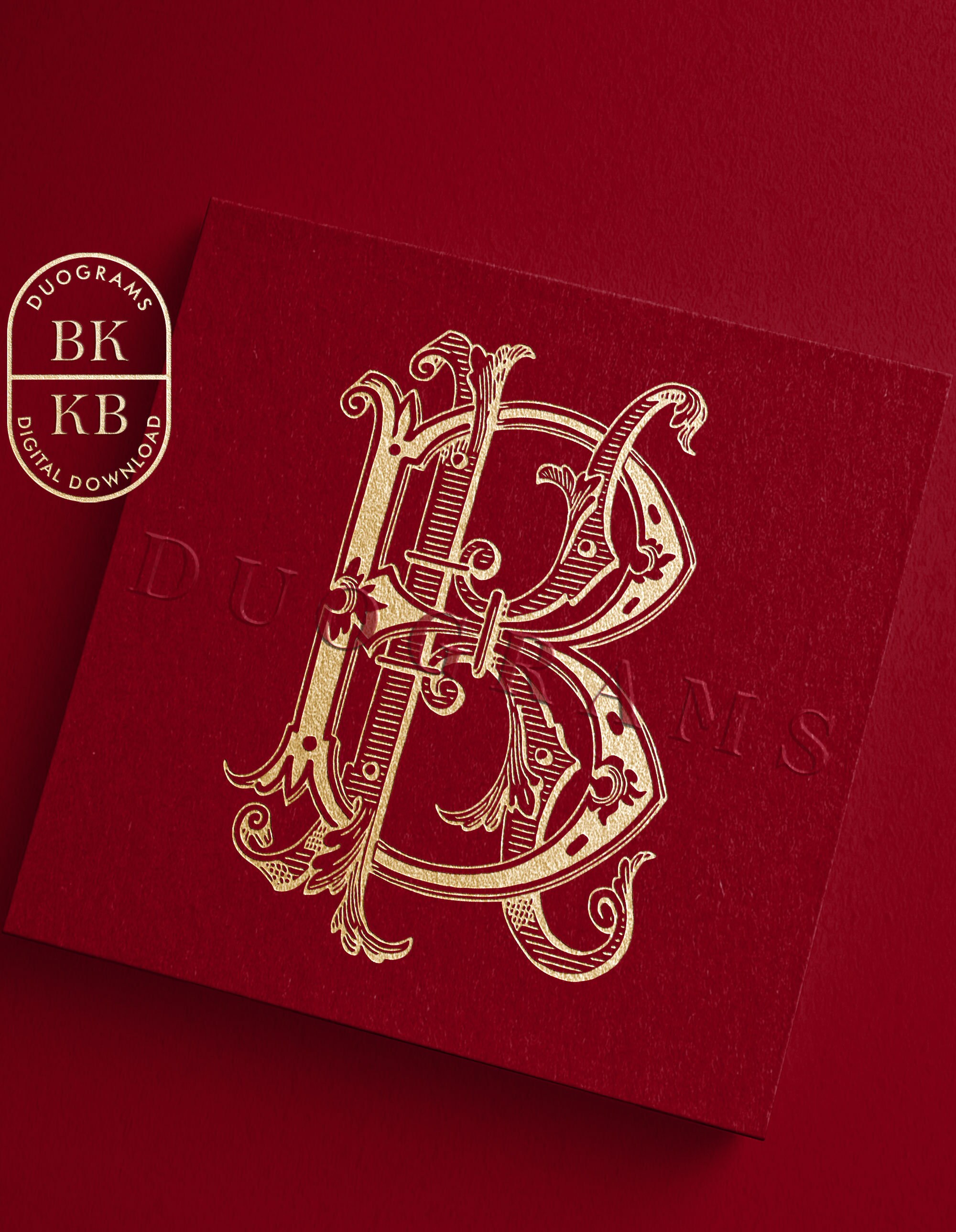 BK KB Vintage Wedding Monogram Logo Design B K 2-letter Monogram K B ...