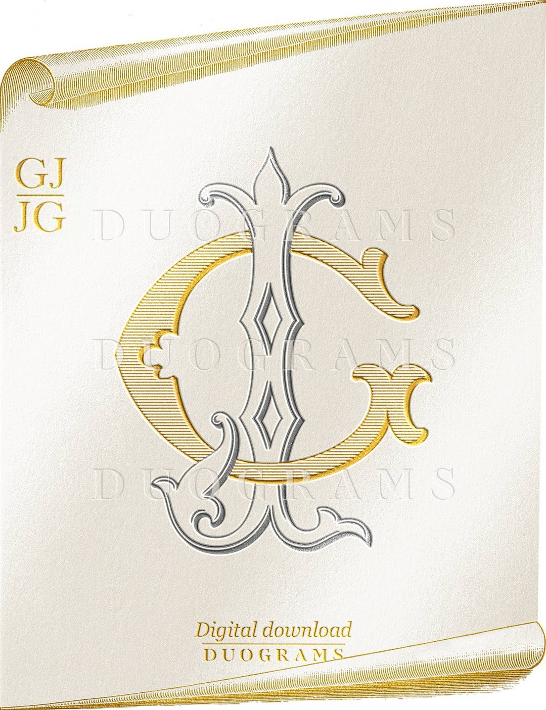 GJ JG Vintage Wedding Monogram Logo Designs SVG Digital Download G J - Etsy