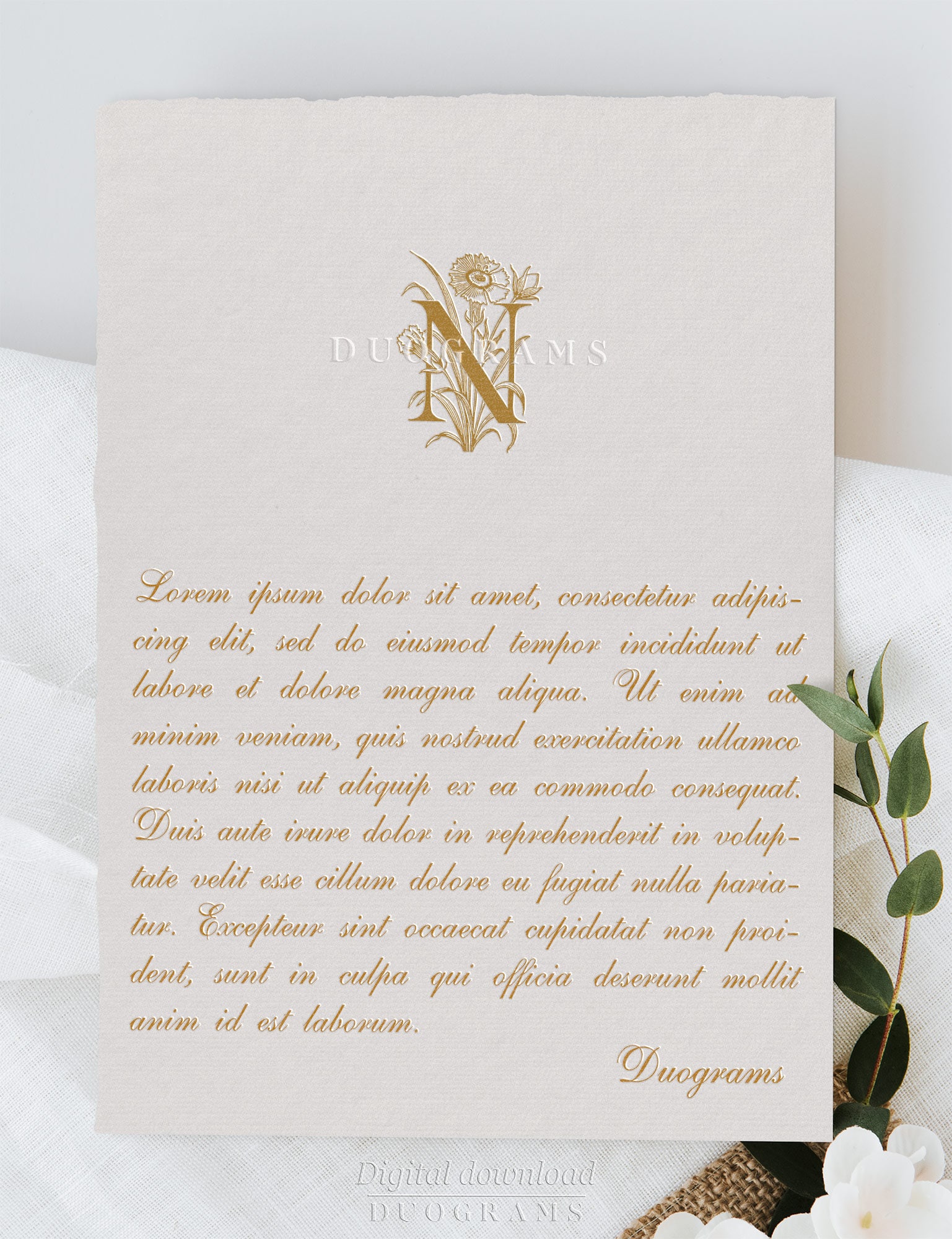 Single Letter N Floral Wedding Monogram Logo Design N One Letter ...