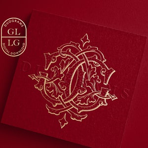 GL LG Vintage Wedding Monogram Logo Design SVG Two Letter Monogram G L ...