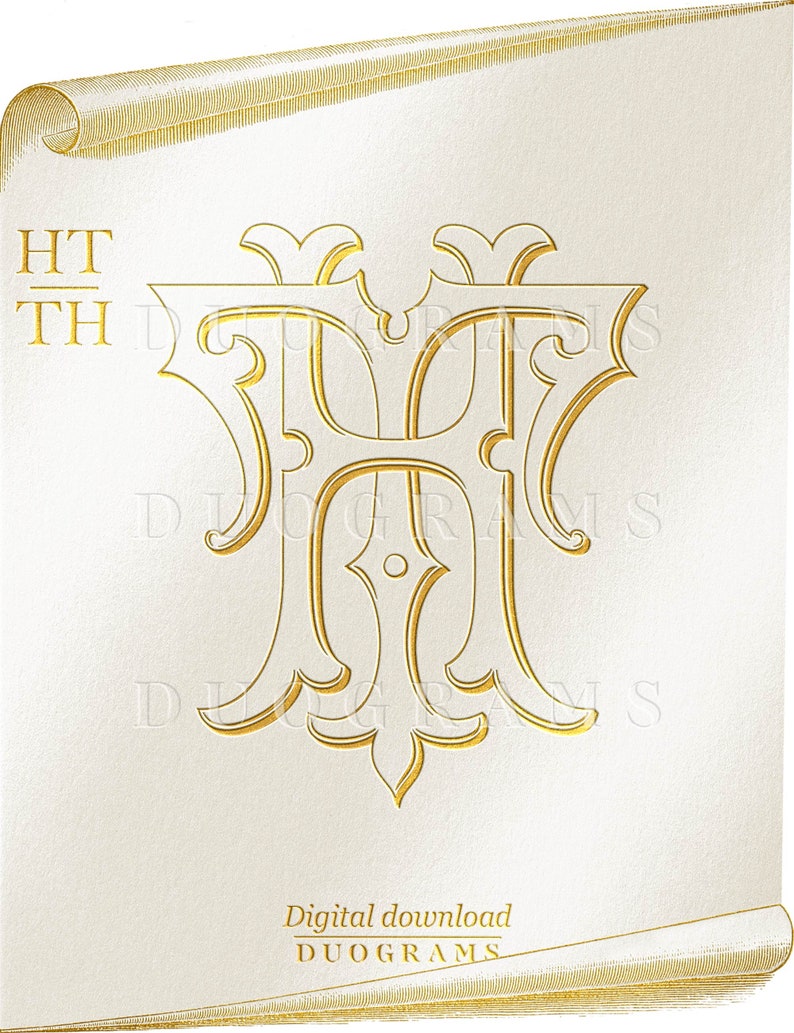 Vintage Monogram Logo Design HT TH Monogram Wreath SVG Digital Download ...