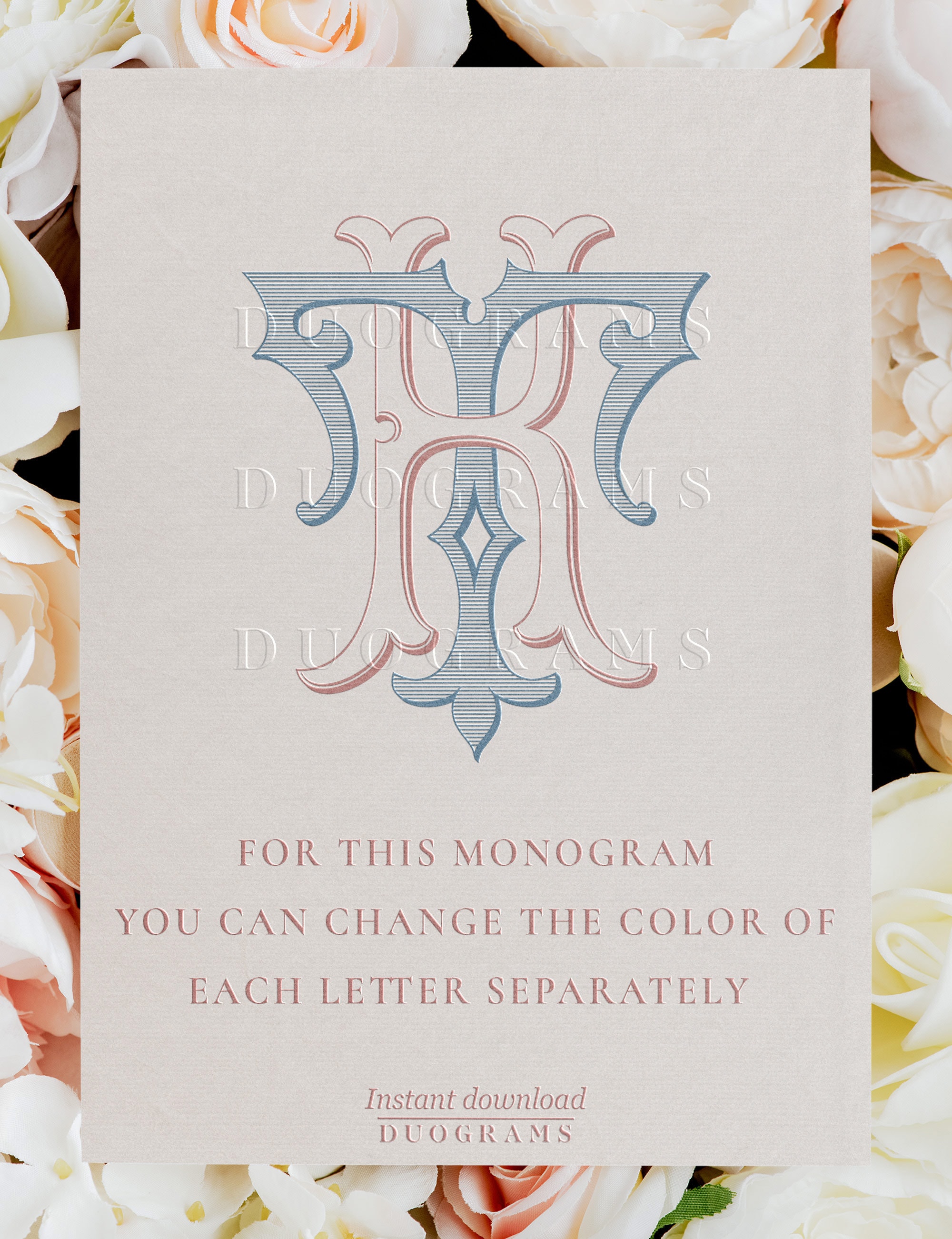 Vintage Wedding Monogram Logo KT TK Duogram K T Intertwined Monogram ...