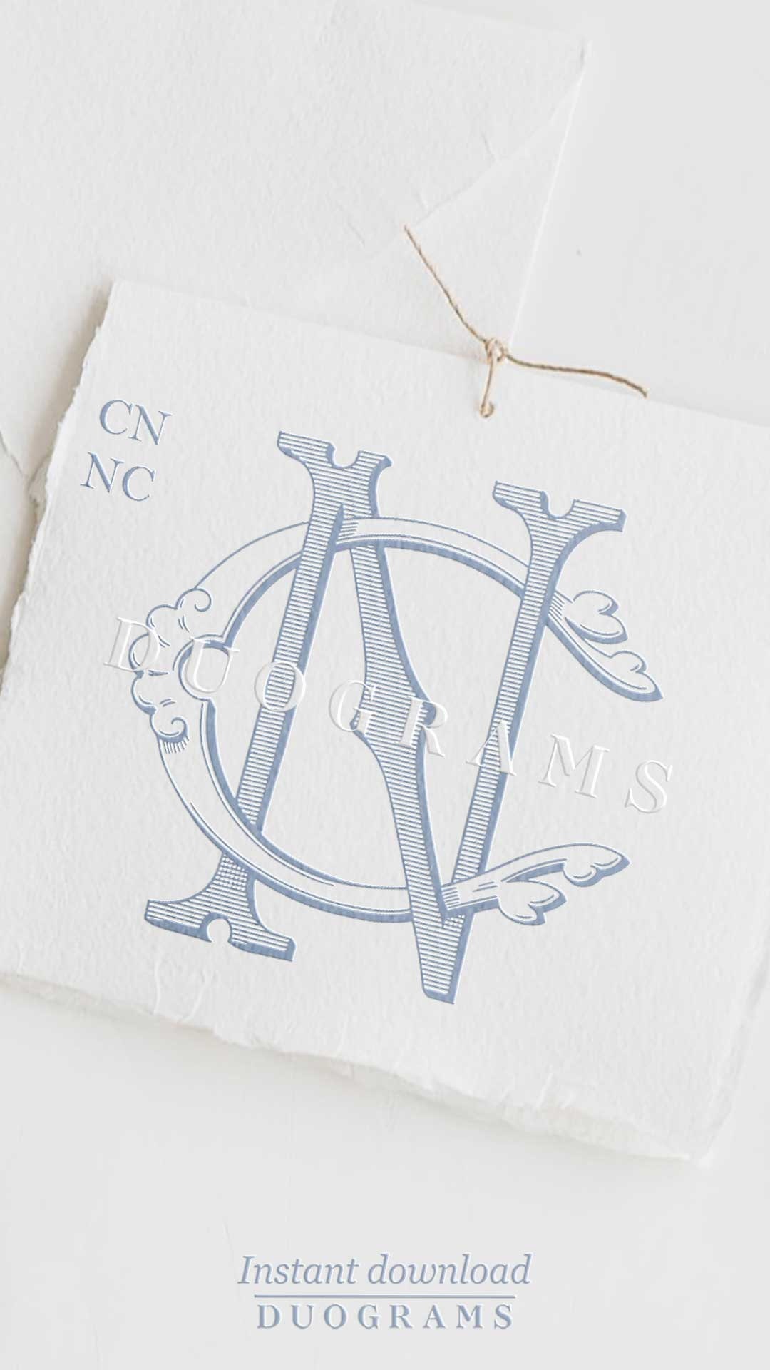 Wedding Monogram Logo Designs CN or NC Two Letter Interlocking Monogram ...