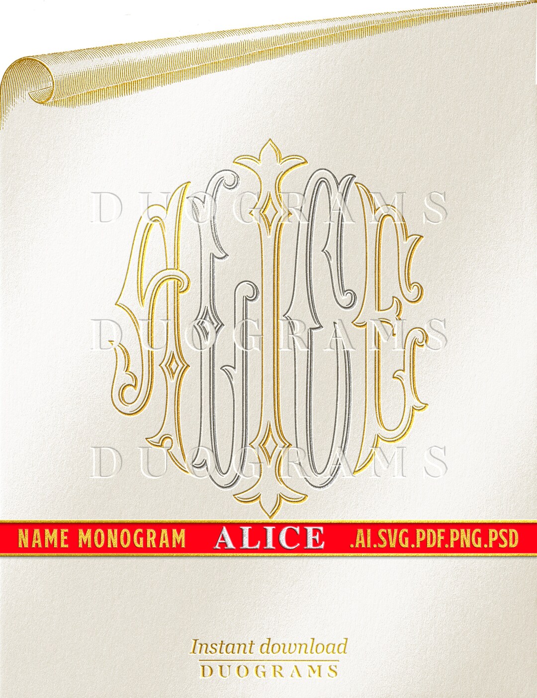 ALICE Name Monogram Logo, 5 Letter Monogram, Custom Name, Personalized ...
