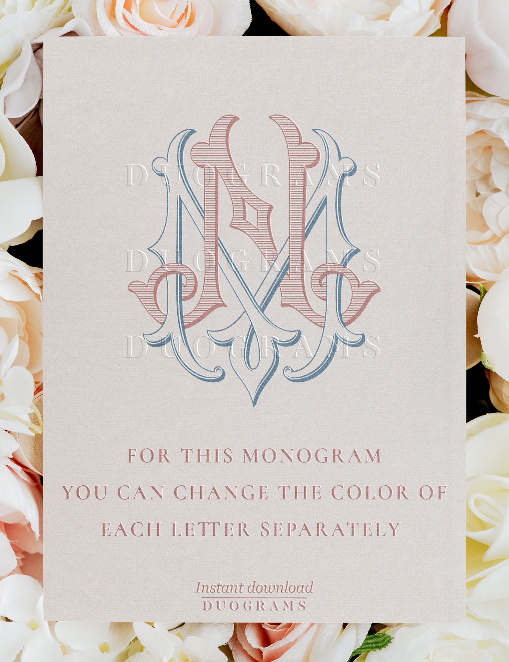 Vintage Wedding Monogram MN NM Digital Download - Etsy